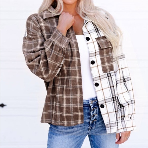 Tops | Plaid Contrast Button Up Shirt Jacket | Poshmark